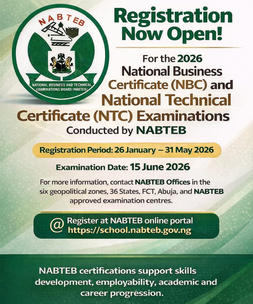 COMMENCEMENT OF REGISTRATION AND EXAMINATION DATES FOR THE 2026 ...
